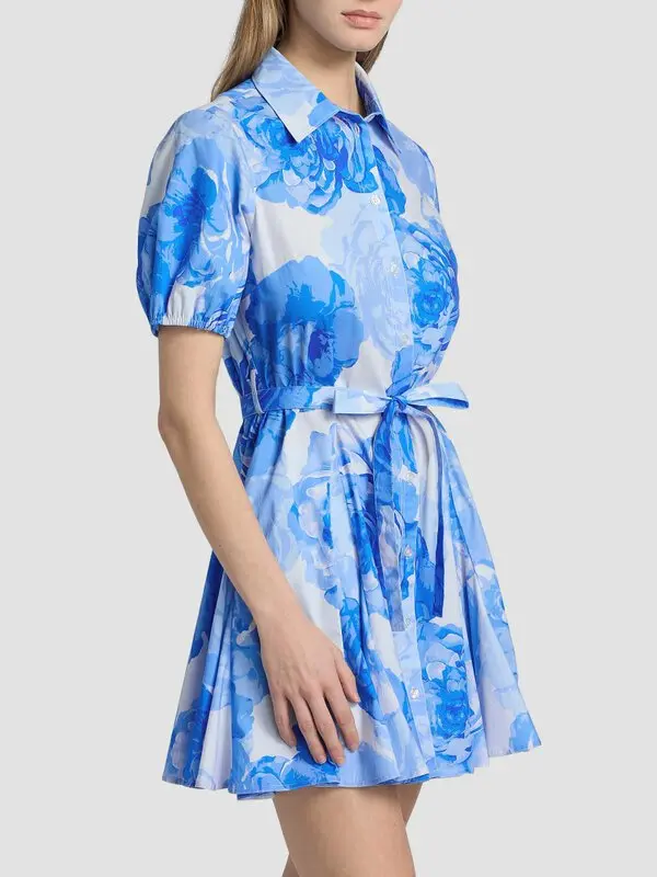 MILLY Juni Printed Stretch Cotton Poplin Mini-shirtdress