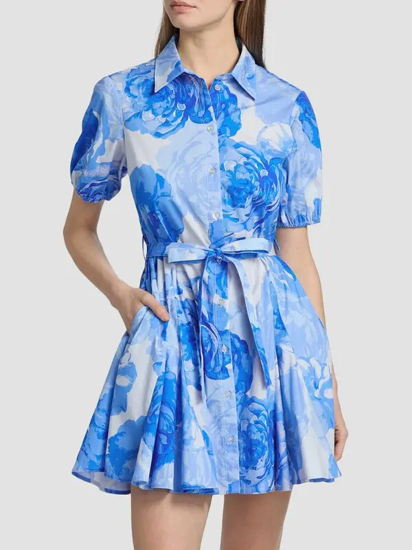 MILLY Juni Printed Stretch Cotton Poplin Mini-shirtdress