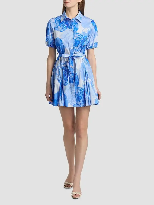 MILLY Juni Printed Stretch Cotton Poplin Mini-shirtdress