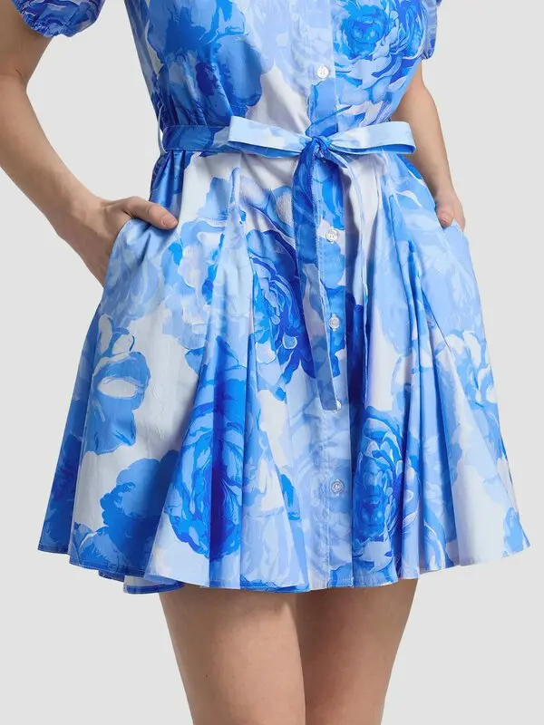 MILLY Juni Printed Stretch Cotton Poplin Mini-shirtdress