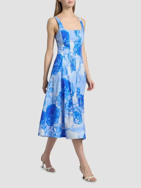 MILLY Nia Printed Stretch Cotton Poplin Midi-dress