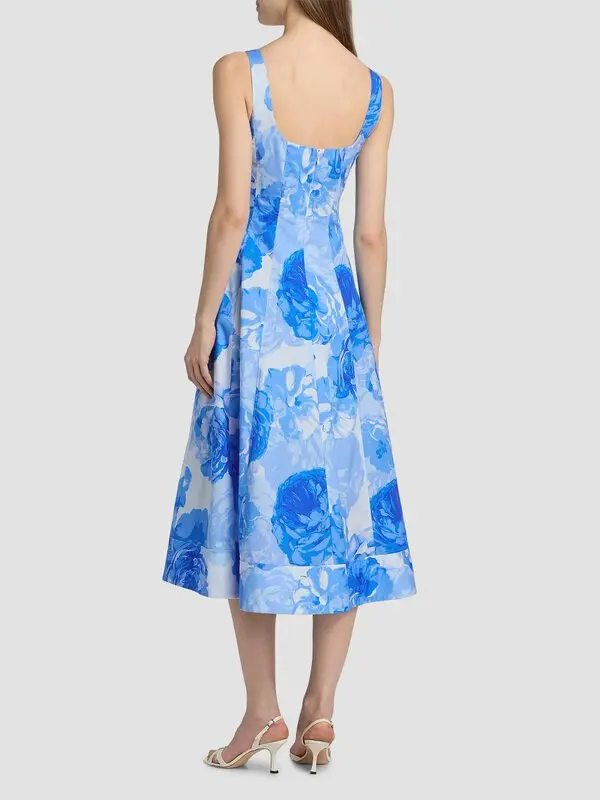 MILLY Nia Printed Stretch Cotton Poplin Midi-dress