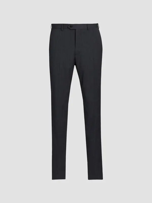Emporio Armani Flat Front Wool Trousers - Grey