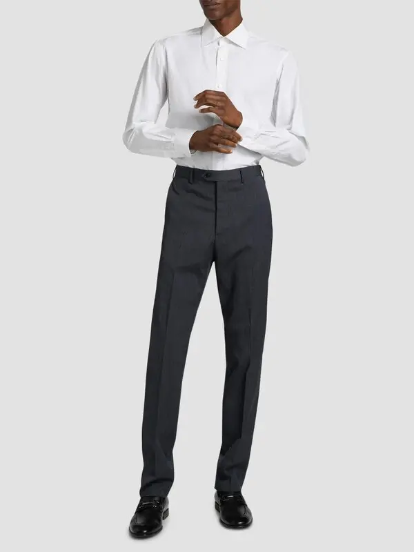 Emporio Armani Flat Front Wool Trousers - Grey