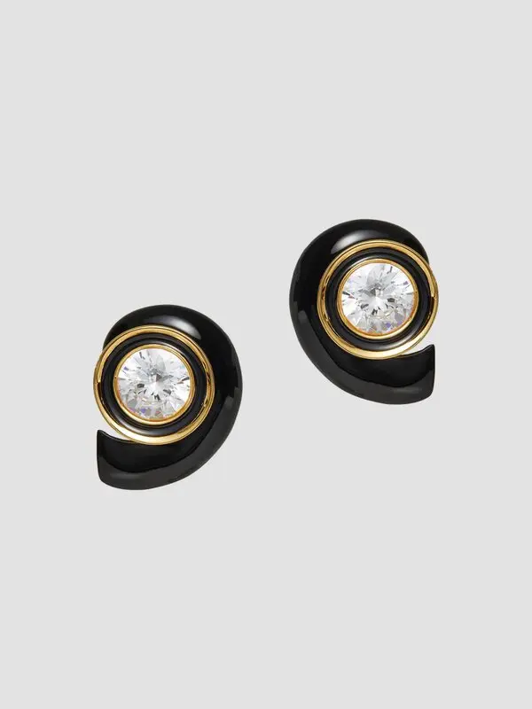 Lele Sadoughi Deco Swirl 14k-gold-plated, Enamel & Crystal Stud Earrings - Jet