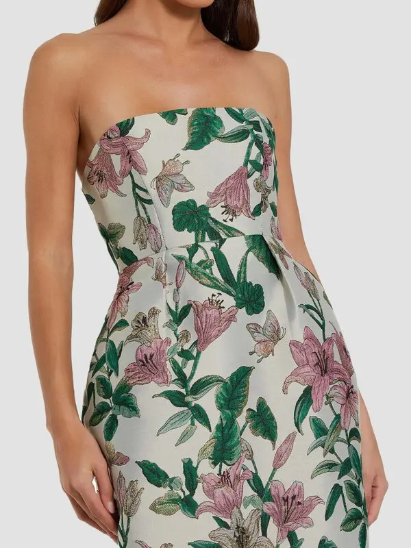 Mac Duggal Floral Brocade Strapless Midi-dress - Lily