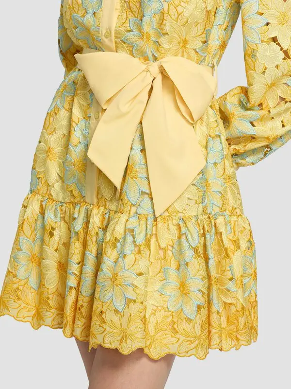 MILLY Nellie Bow-detail Floral Lace Minidress