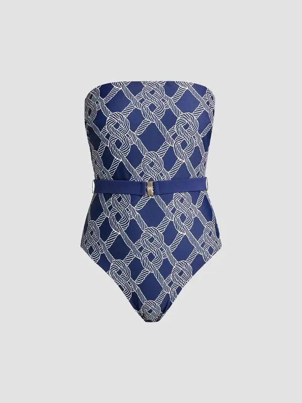 MILLY Rope-print Belted One-piece Swimsuit