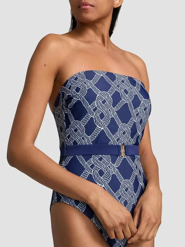 MILLY Rope-print Belted One-piece Swimsuit