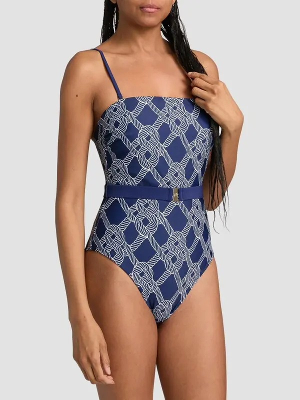 MILLY Rope-print Belted One-piece Swimsuit