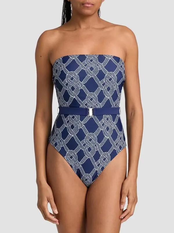 MILLY Rope-print Belted One-piece Swimsuit