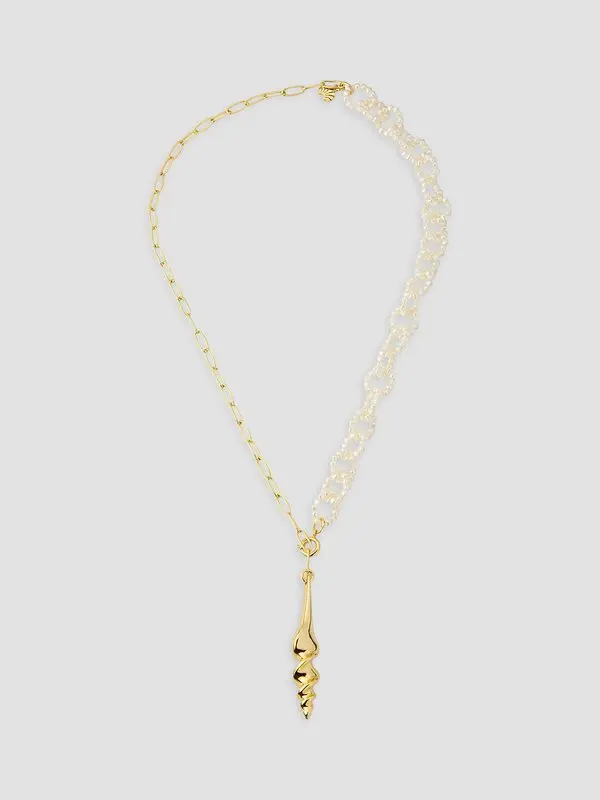 Lele Sadoughi Turritella 14k--plated & Imitation Pearl Lariat Necklace - Gold