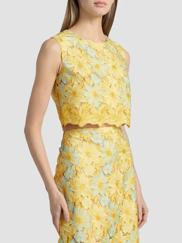 MILLY Alina Lace Sleeveless Top - Yellow Multi