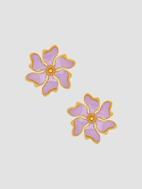 Oscar De La Renta Large Cherry Blossom 24k-gold-plated & Enamel Stud Earrings