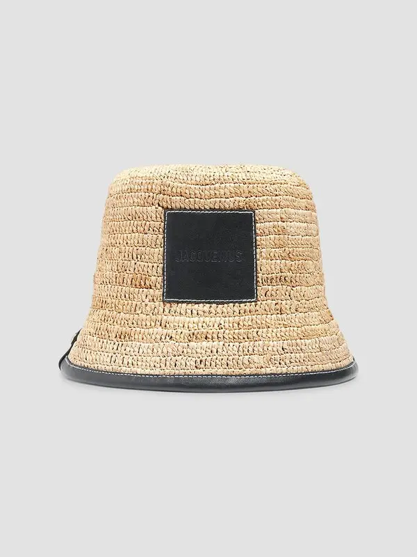 Jacquemus Le Bob Soli Raffia & Leather Bucket Hat - Black