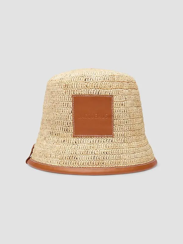 Jacquemus Le Bob Soli Raffia & Leather Bucket Hat - Brown