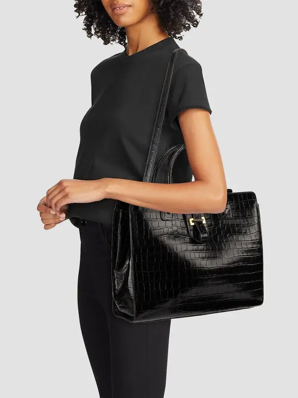 NILI LOTAN Lou Croc-embossed Leather Top Handle Bag