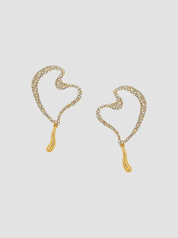 Oscar De La Renta 24k-gold-plated & Strass Heart Drop Earrings