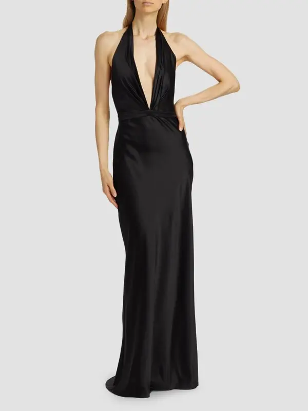 NILI LOTAN Essy Silk Plunging V-halterneck Gown