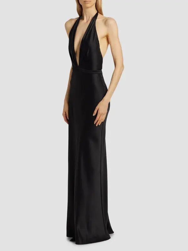 NILI LOTAN Essy Silk Plunging V-halterneck Gown
