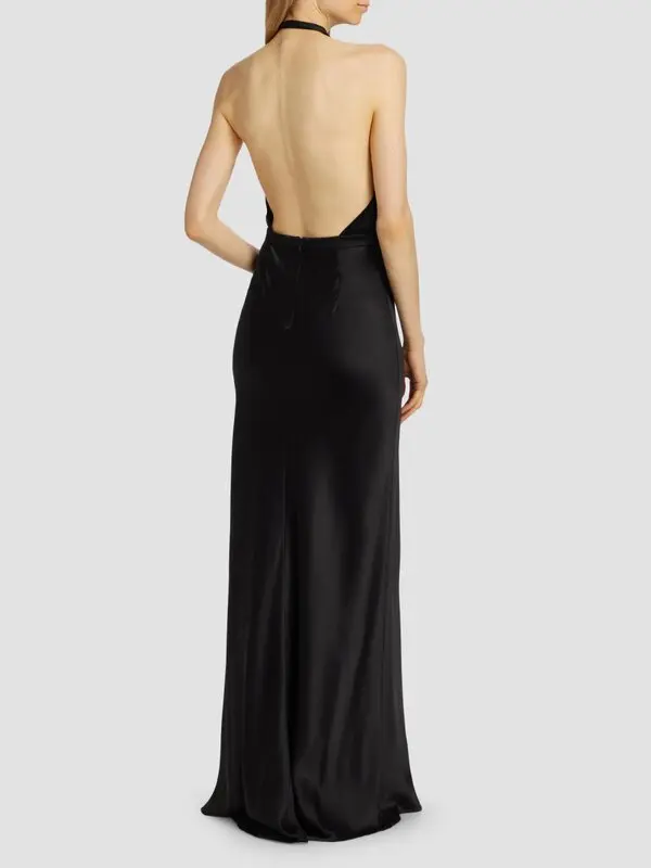 NILI LOTAN Essy Silk Plunging V-halterneck Gown