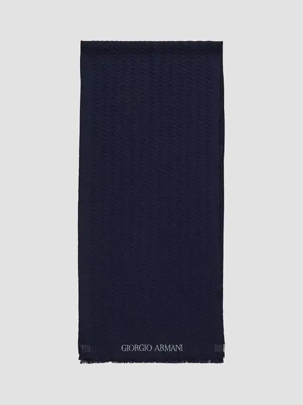 Giorgio Armani Chevron Virgin-wool Knit Scarf - Nero