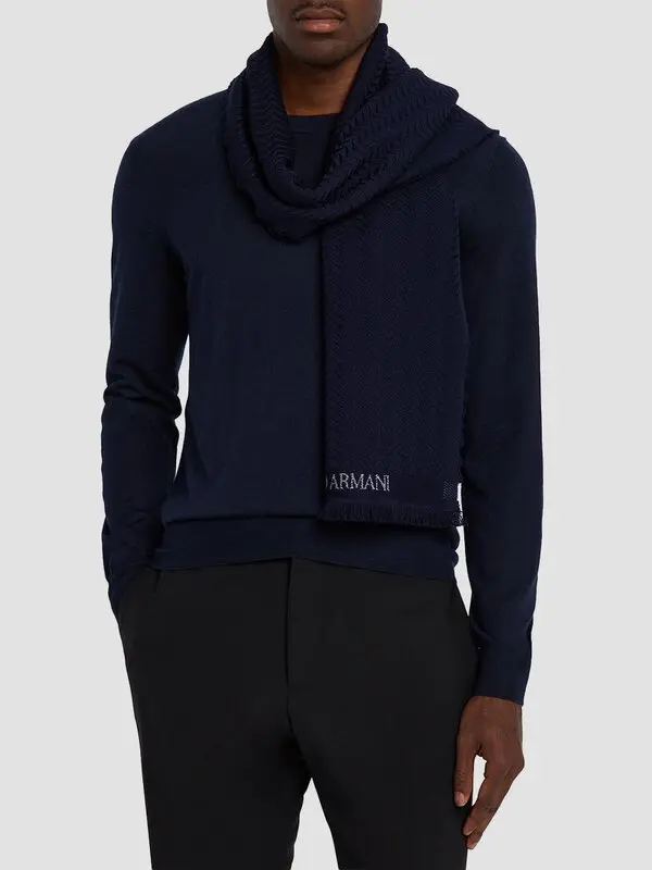 Giorgio Armani Chevron Virgin-wool Knit Scarf