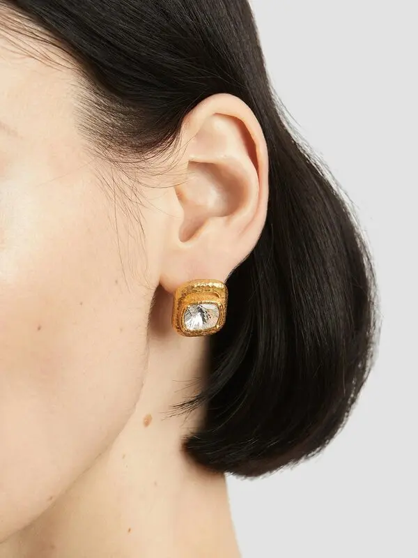 Oscar De La Renta 24k-gold-plated Brass & Glass Stud Earrings - Crystal