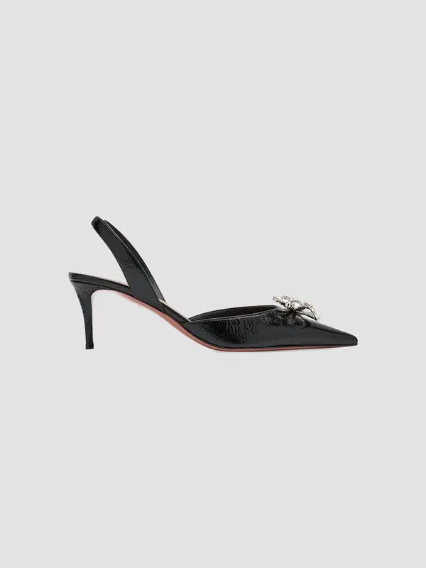 Amina Muaddi Rosie Crystal 60mm Bow Leather Slingback Pumps