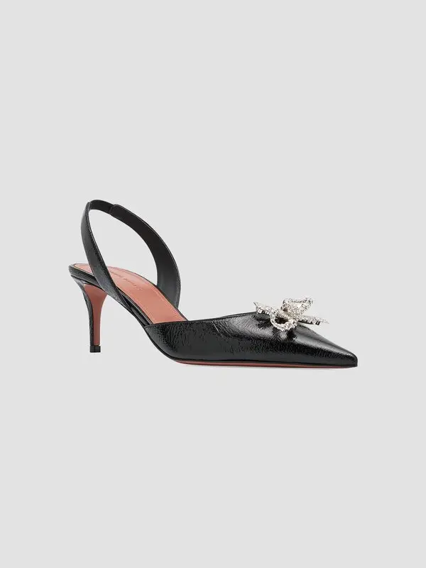 Amina Muaddi Rosie Crystal 60mm Bow Leather Slingback Pumps