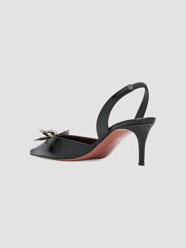 Amina Muaddi Rosie Crystal 60mm Bow Leather Slingback Pumps