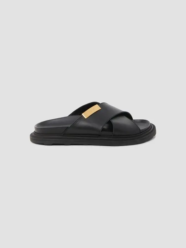 Moschino Logo Leather Crisscross Sandals