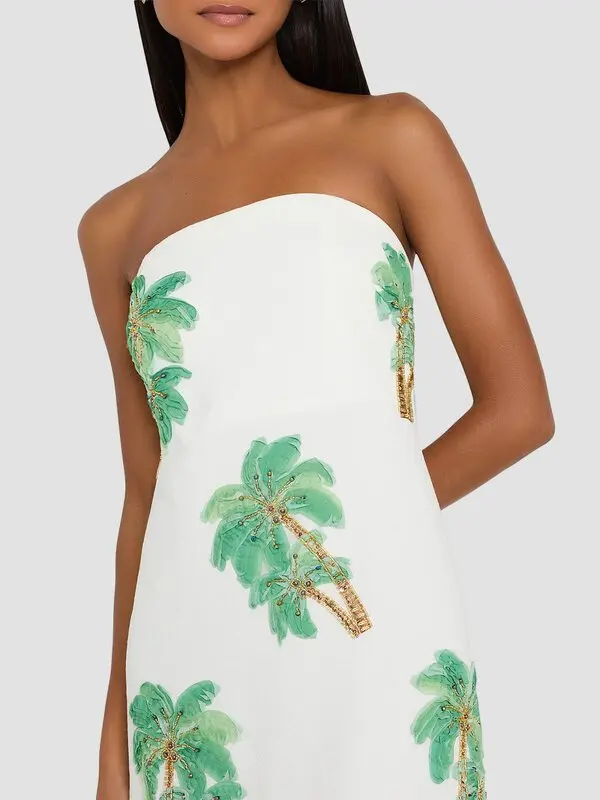 MILLY Clara Palm Embellished Strapless Maxi Dress