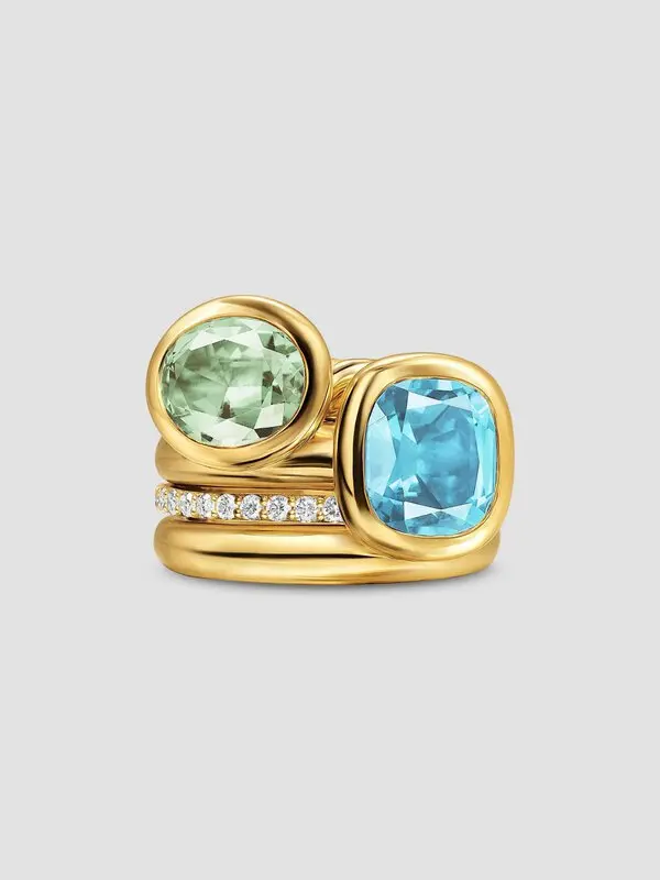 David Yurman Dy Mercer Two Stone Cocktail Ring In 18k Yellow Gold - New Prasiolite