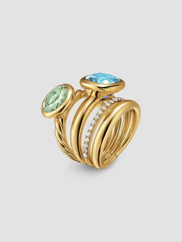 David Yurman Dy Mercer Two Stone Cocktail Ring In 18k Yellow Gold - New Prasiolite