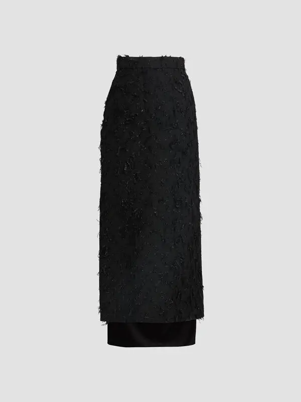 LANVIN Metallic Fringed Wool-blend Midi-skirt