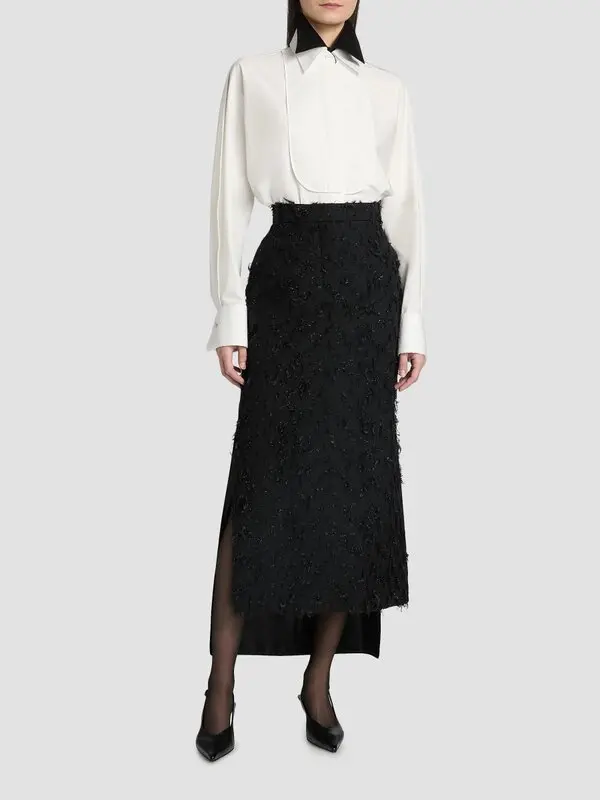 LANVIN Metallic Fringed Wool-blend Midi-skirt