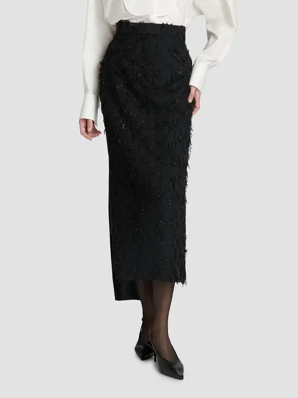 LANVIN Metallic Fringed Wool-blend Midi-skirt