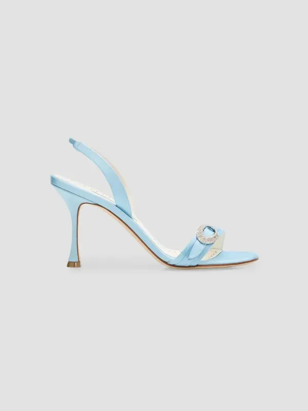 Manolo Blahnik Zutosan 90mm Satin Slingback Sandals - Light Blue