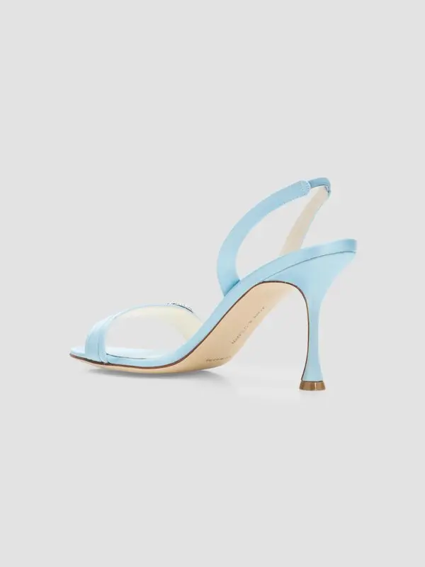 Manolo Blahnik Zutosan 90mm Satin Slingback Sandals - Light Blue