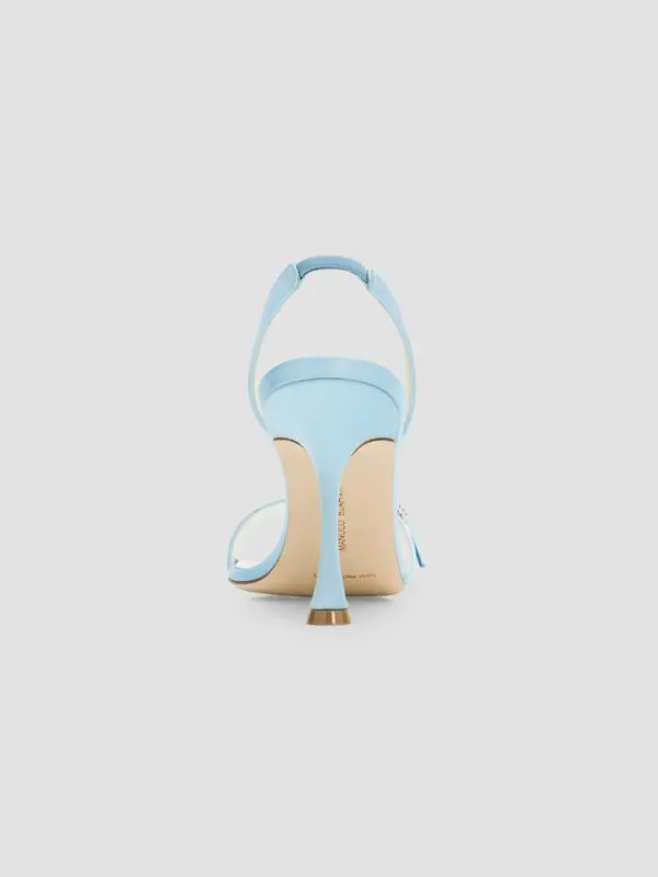 Manolo Blahnik Zutosan 90mm Satin Slingback Sandals - Light Blue