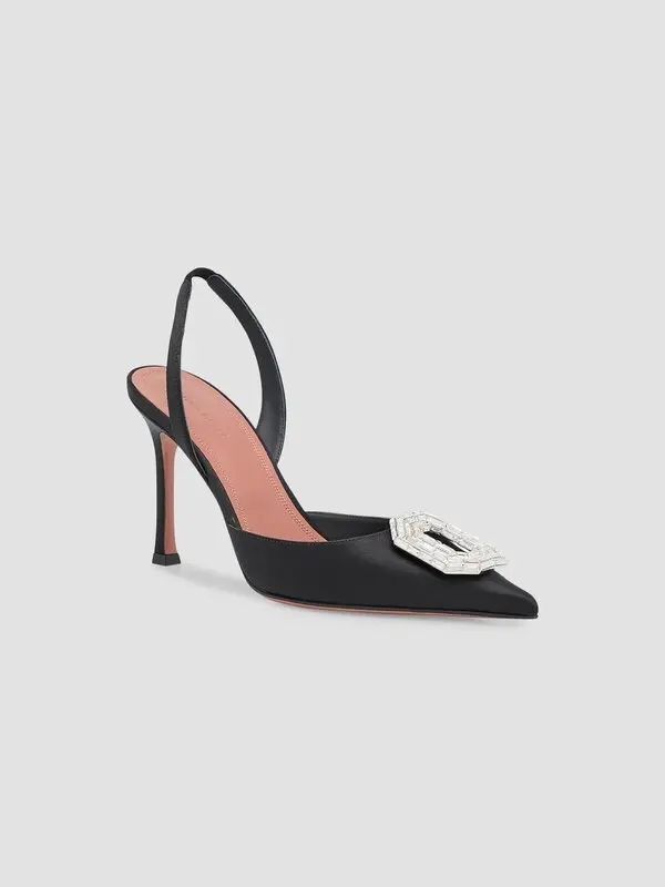 Amina Muaddi Camelia Crystal-ornat Satin Slingback Pumps