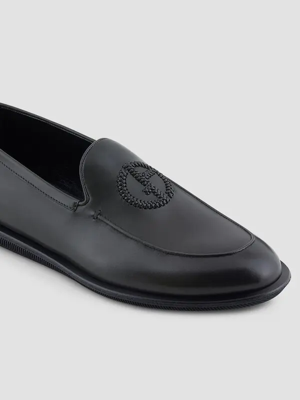 Giorgio Armani Logo Vintage Leather Slip-on Loafers