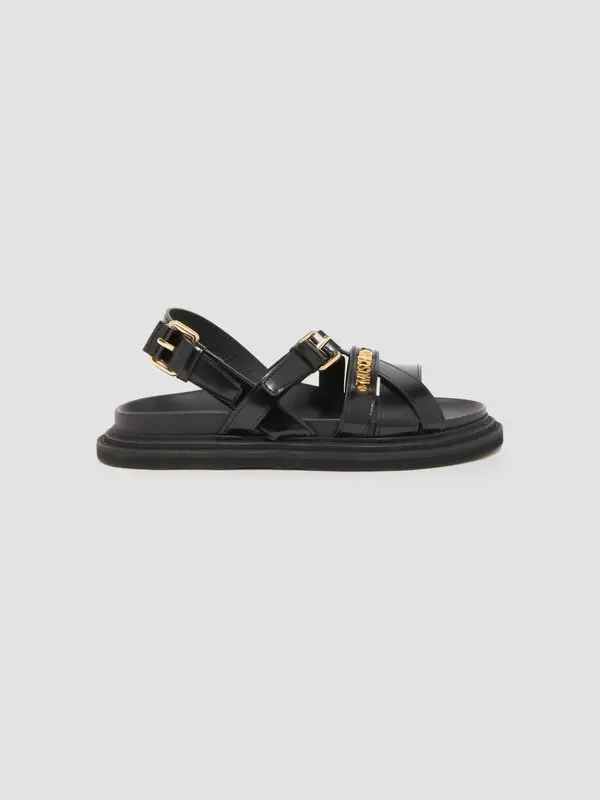 Moschino Logo Leather Sandals - Black