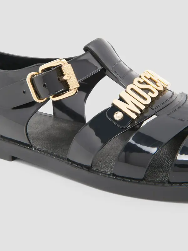 Moschino Logo Leather Sandals - Black