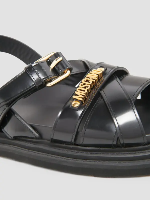 Moschino Logo Leather Sandals - Black