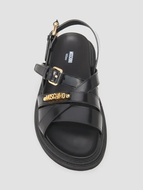 Moschino Logo Leather Sandals - Black