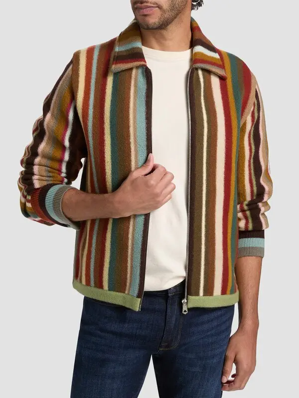 Paul Smith Striped Wool Zip-front Cardigan