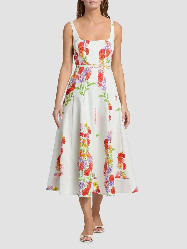 MILLY Nia Floral Squareneck Midi-dress