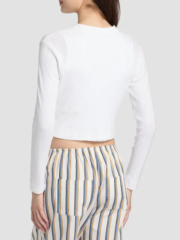 LESET Pointelle-knit Crop Cardigan - White